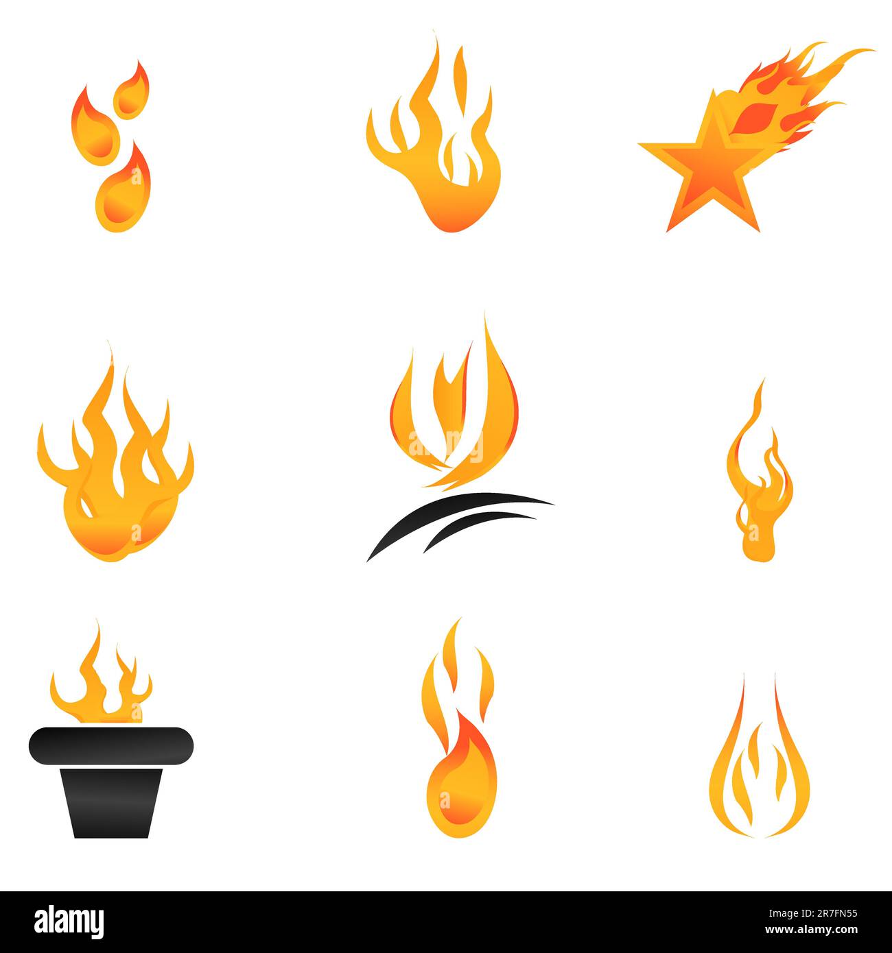 illustration of different shapes of fire on white background Stock ...