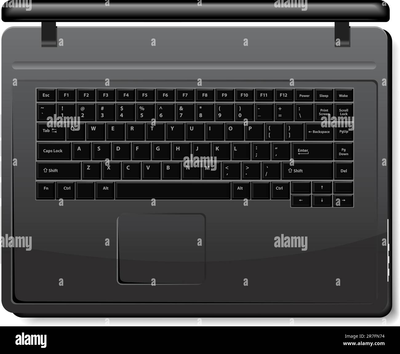 Realistic black laptop isolated on white background (top view Stock ...