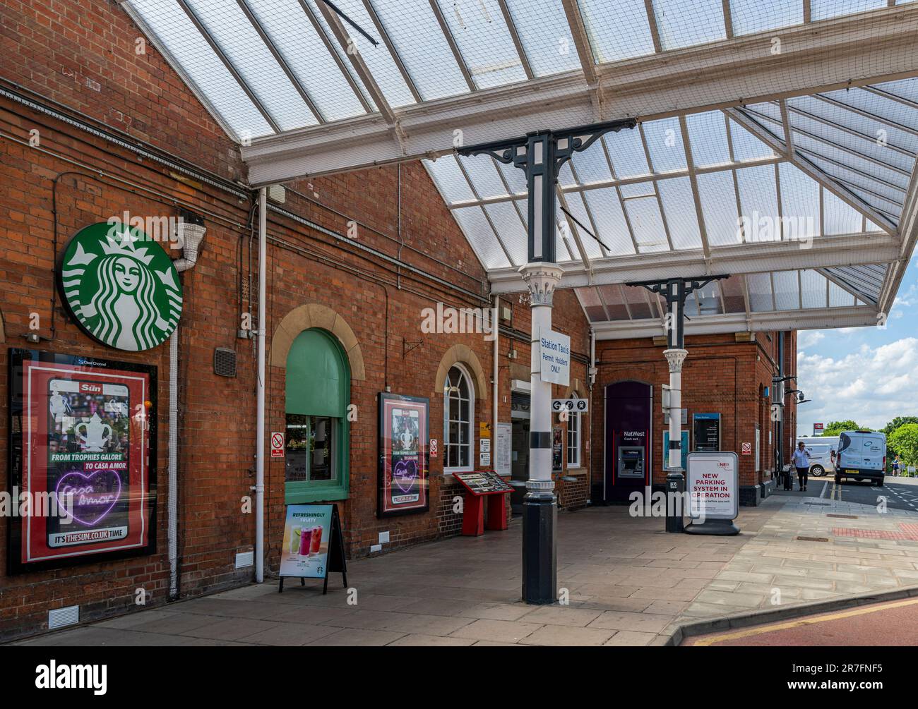 Grantham, Lincolnshire, UK – The entrance to Grantham Train Station or ...