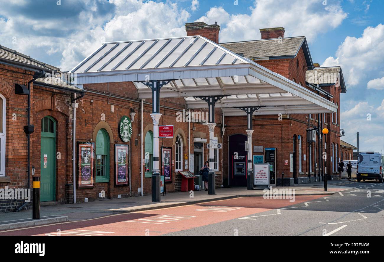 Grantham, Lincolnshire, UK – The entrance to Grantham Train Station or ...
