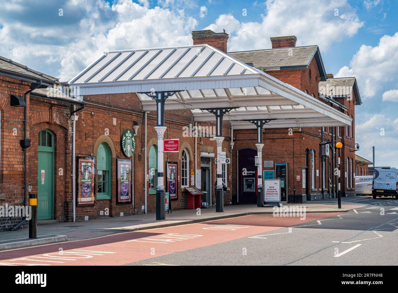 Grantham, Lincolnshire, UK – The entrance to Grantham Train Station or ...