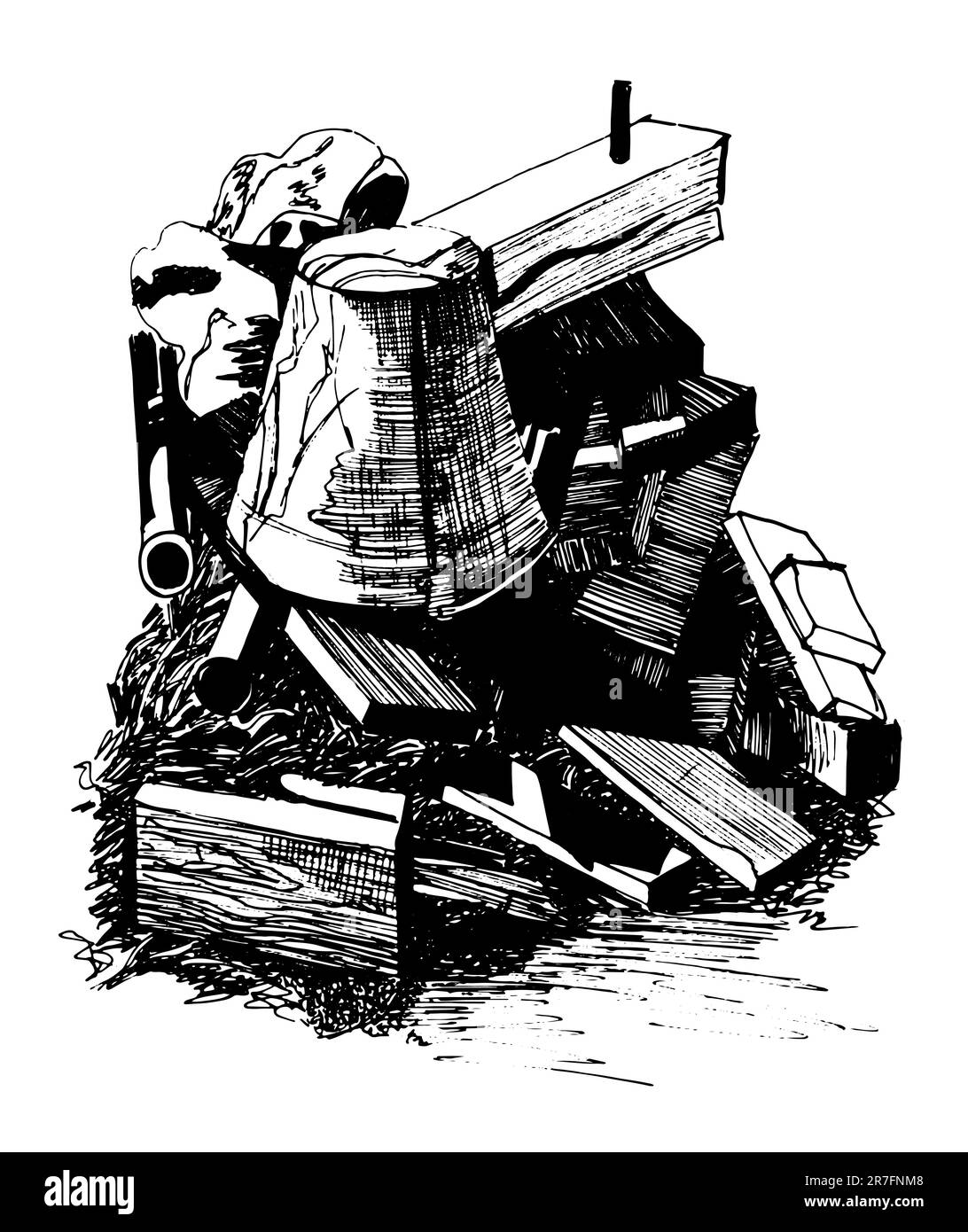 Garden tools on grass Black and White Stock Photos & Images - Alamy