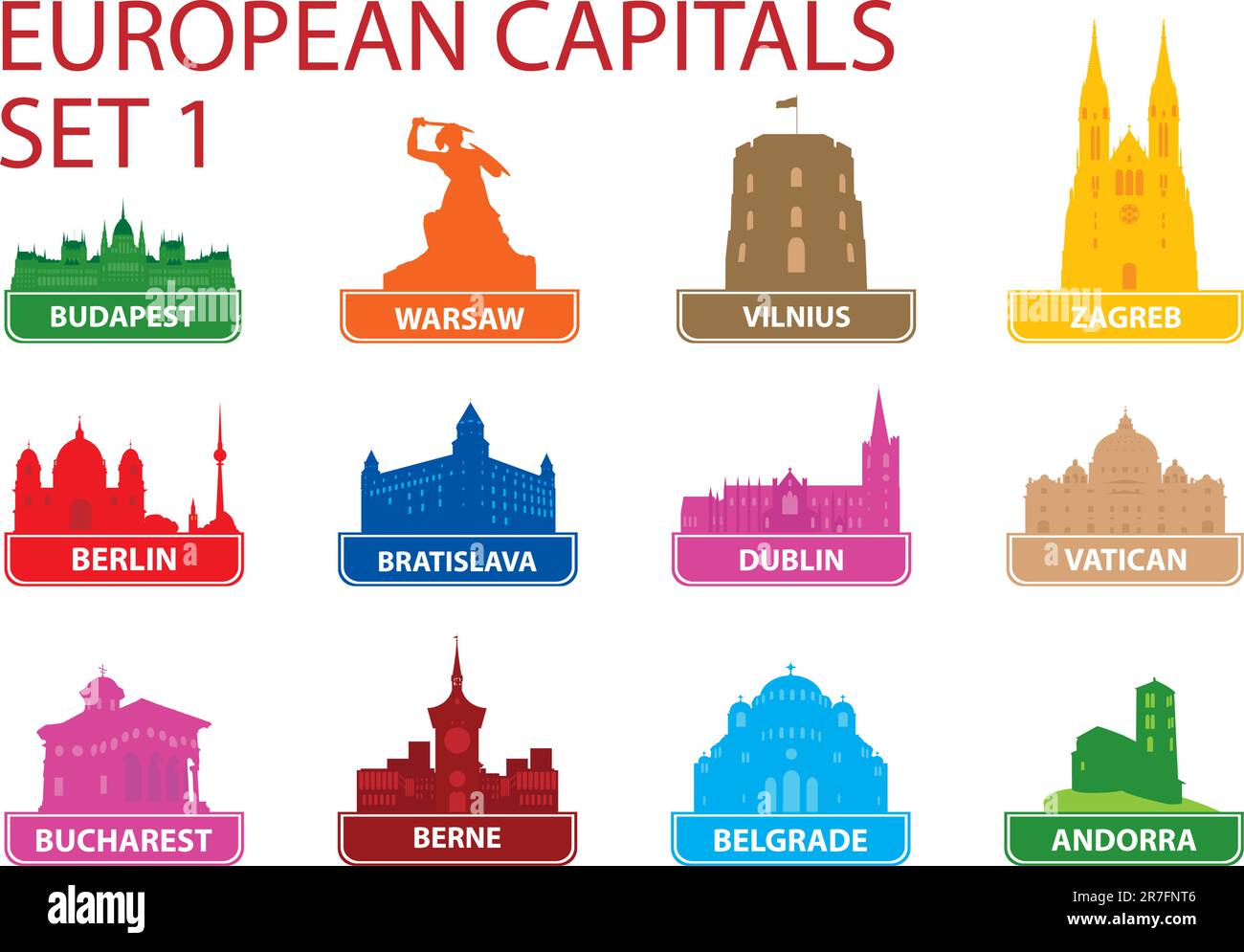 European capital symbols. Vector illustration. Set 1 Stock Vector Image ...