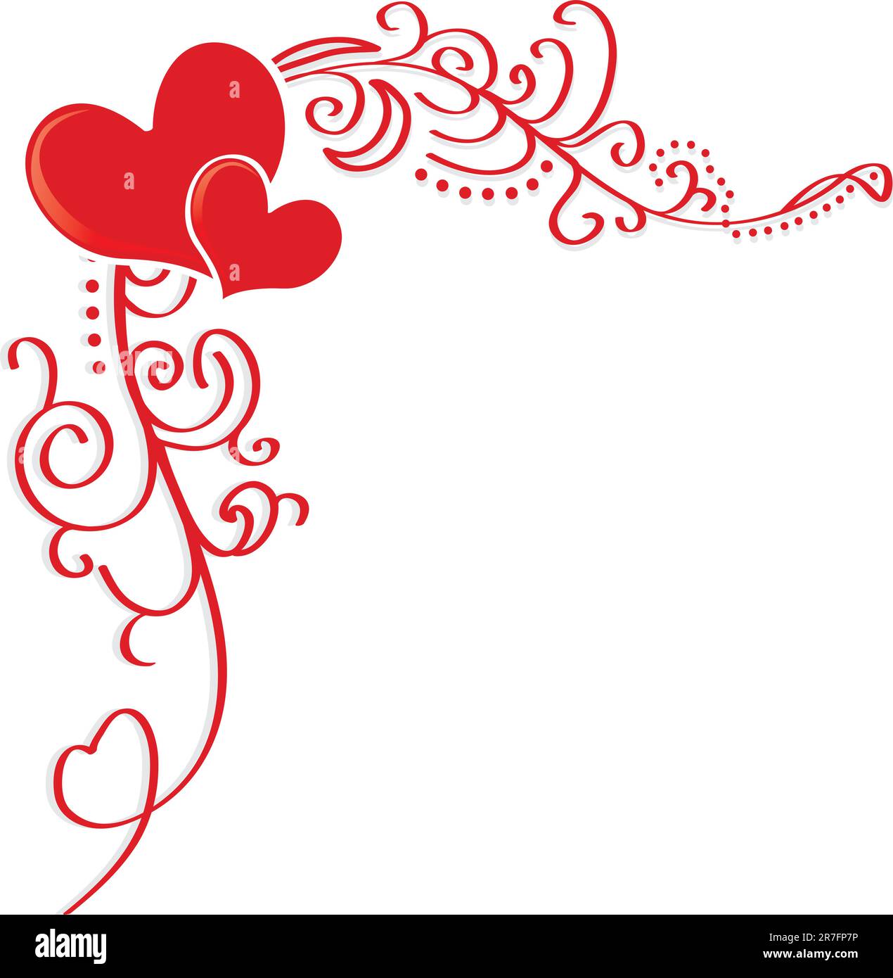 Hearts of love, corner vector illustration with swirls in red color ...