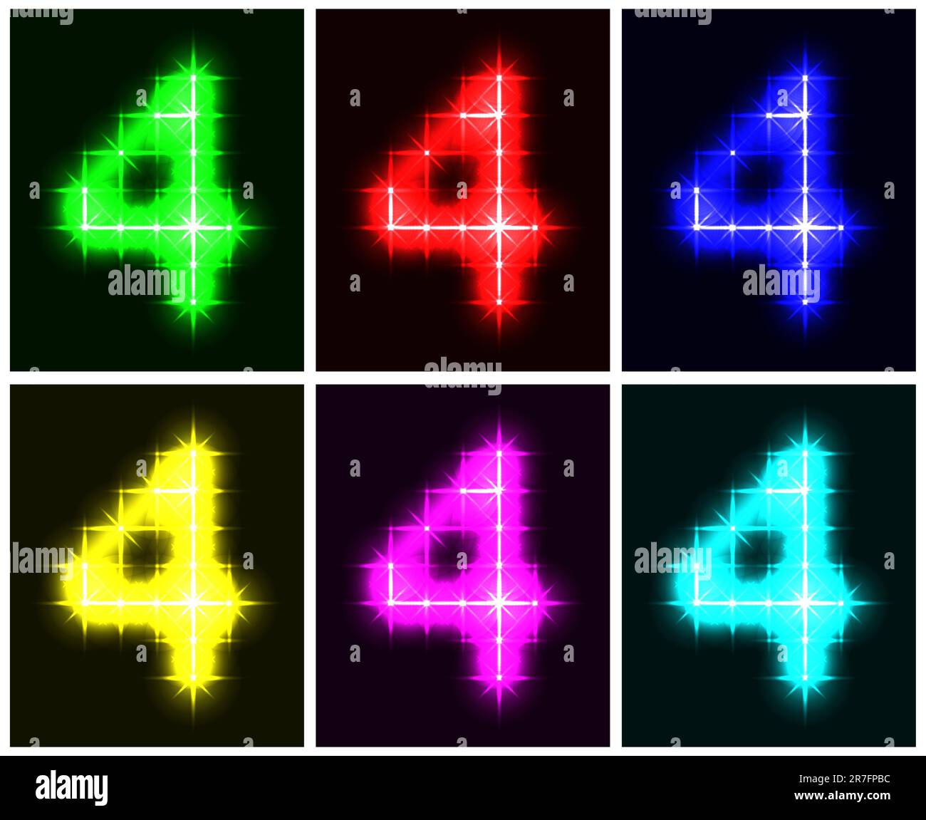 Motley set a glowing symbol of the number 4 on black background for ...