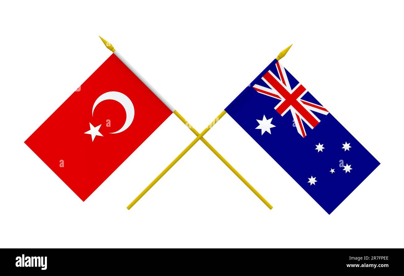 Flags of Australia and Turkey, 3d render, isolated on white Stock Photo ...