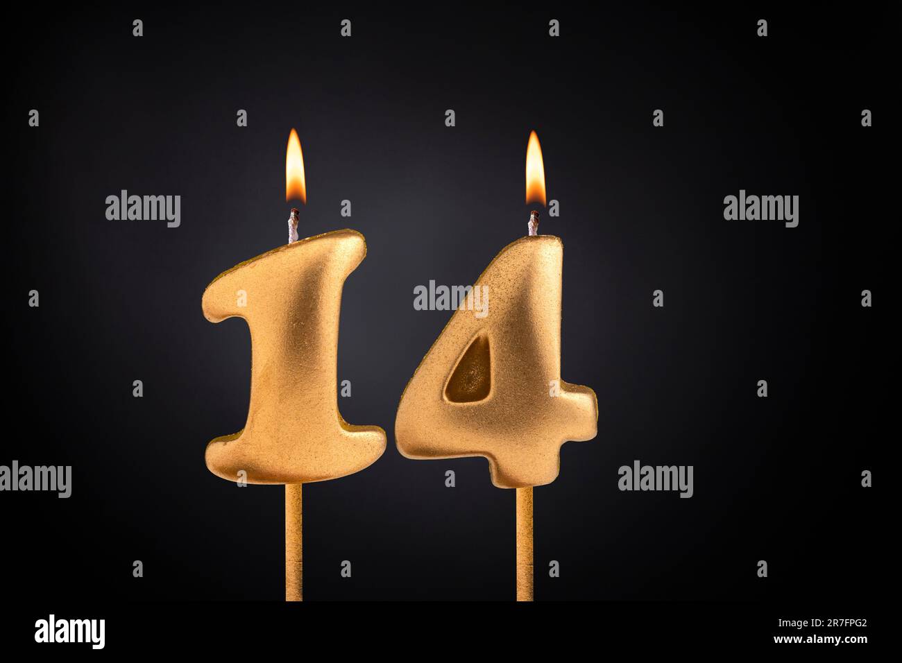 Birthday candle number 14 - Birthday celebration on black background ...