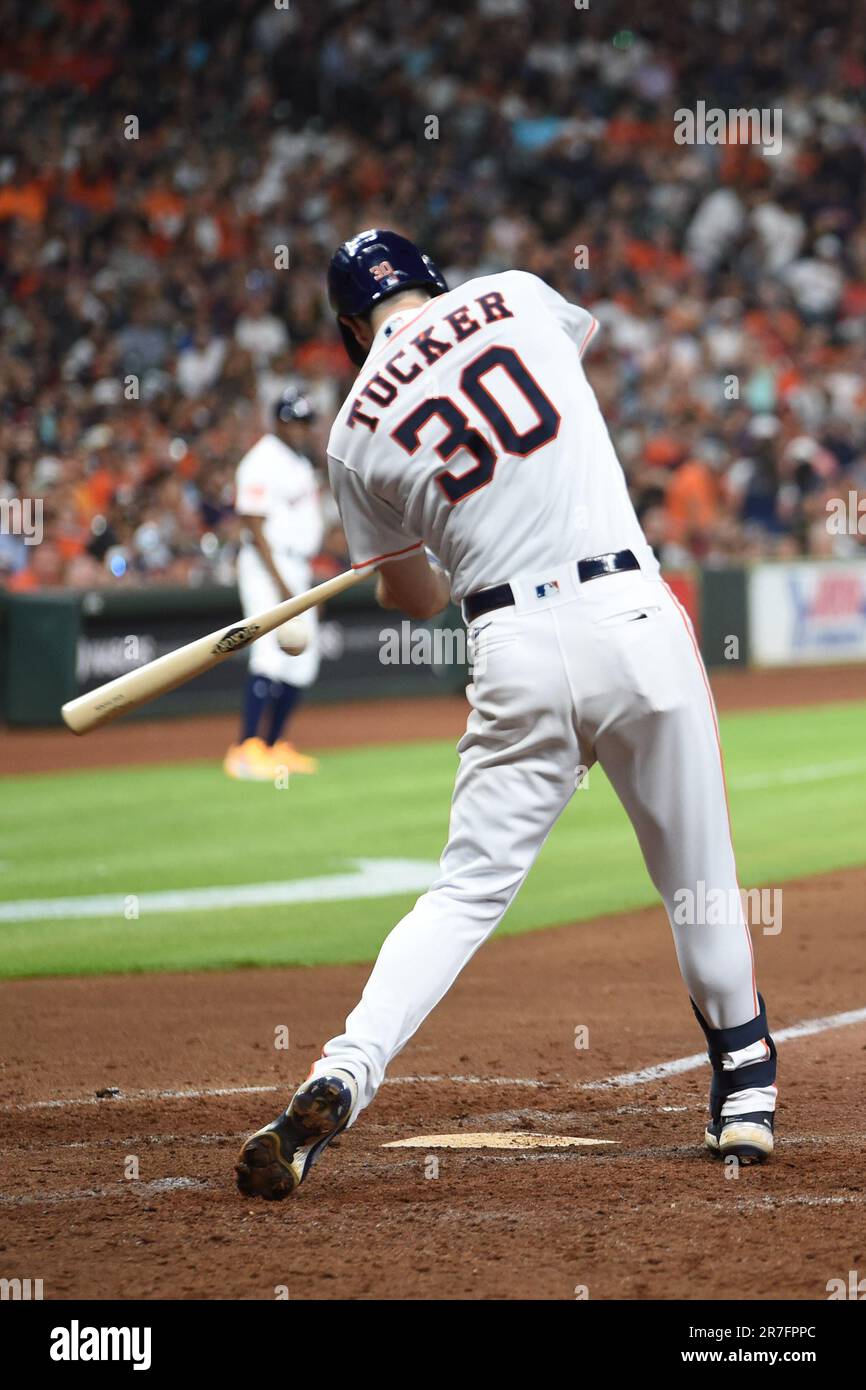 Houston Astros right fielder Kyle Tucker (30) batting in the bottom of the seventh inning during ...