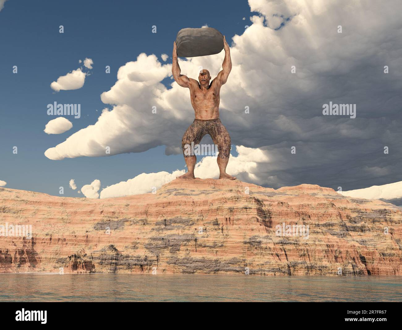 The Cyclops Polyphemus throws a boulder at the fleeing Odysseus Stock ...