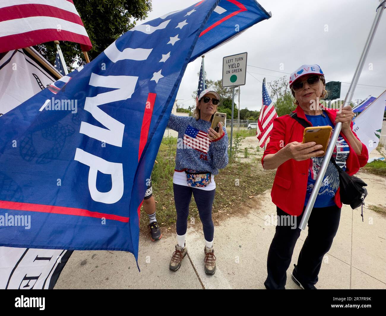 Santa Barbara, California, U.S.A. 14th June, 2023. Flag waiving Trump ...