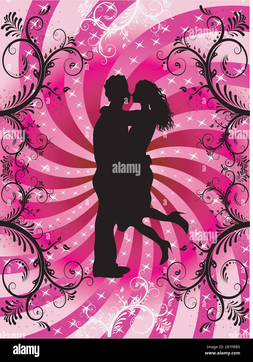Vector Illustration of couple kissing on Valentine Background with ...