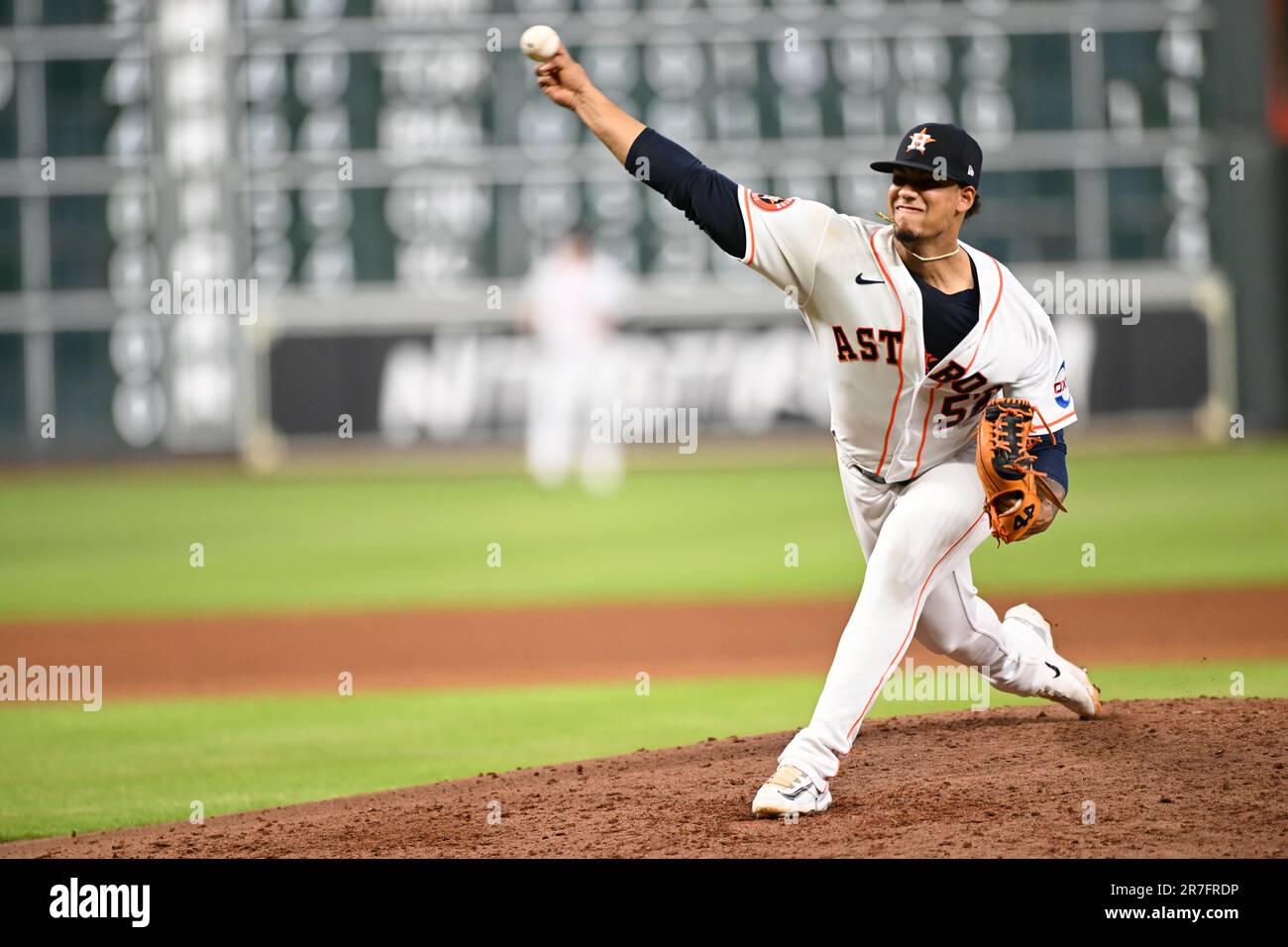 Houston Astros relief pitcher Bryan Abreu (52) pitches in the top of ...