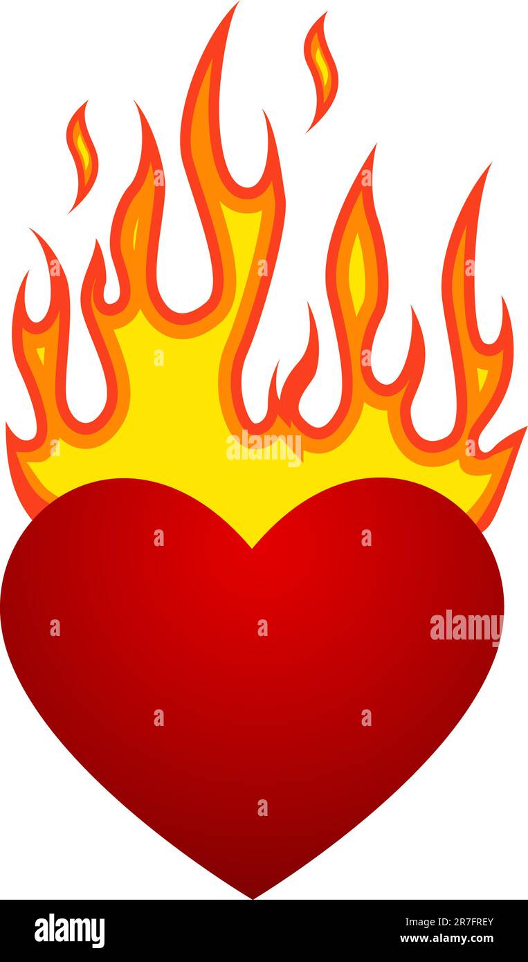 Vector illustration with flaming heart at fire Stock Vector Image & Art ...