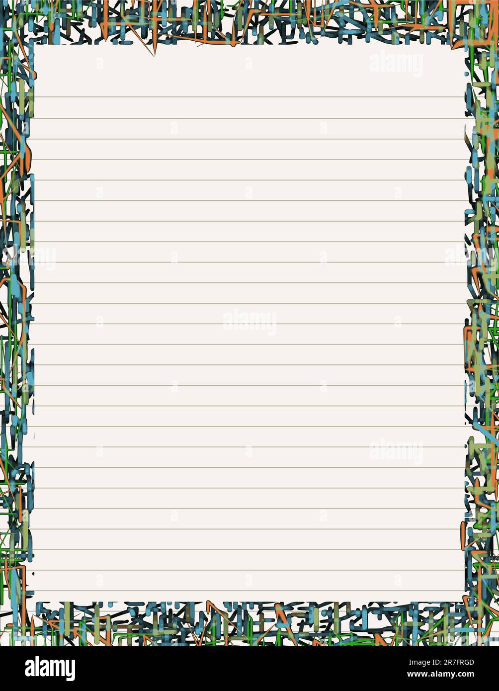 Lined letter-sized paper stationery with neon-like borders Stock Vector ...