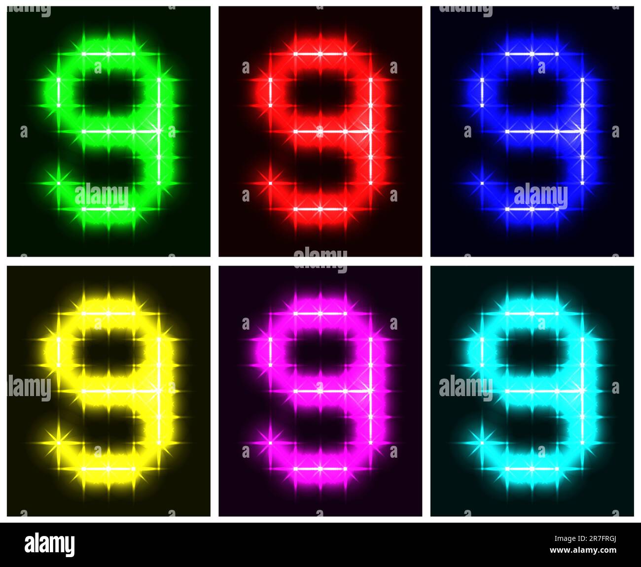 Motley set a glowing symbol of the number 9 on black background for ...