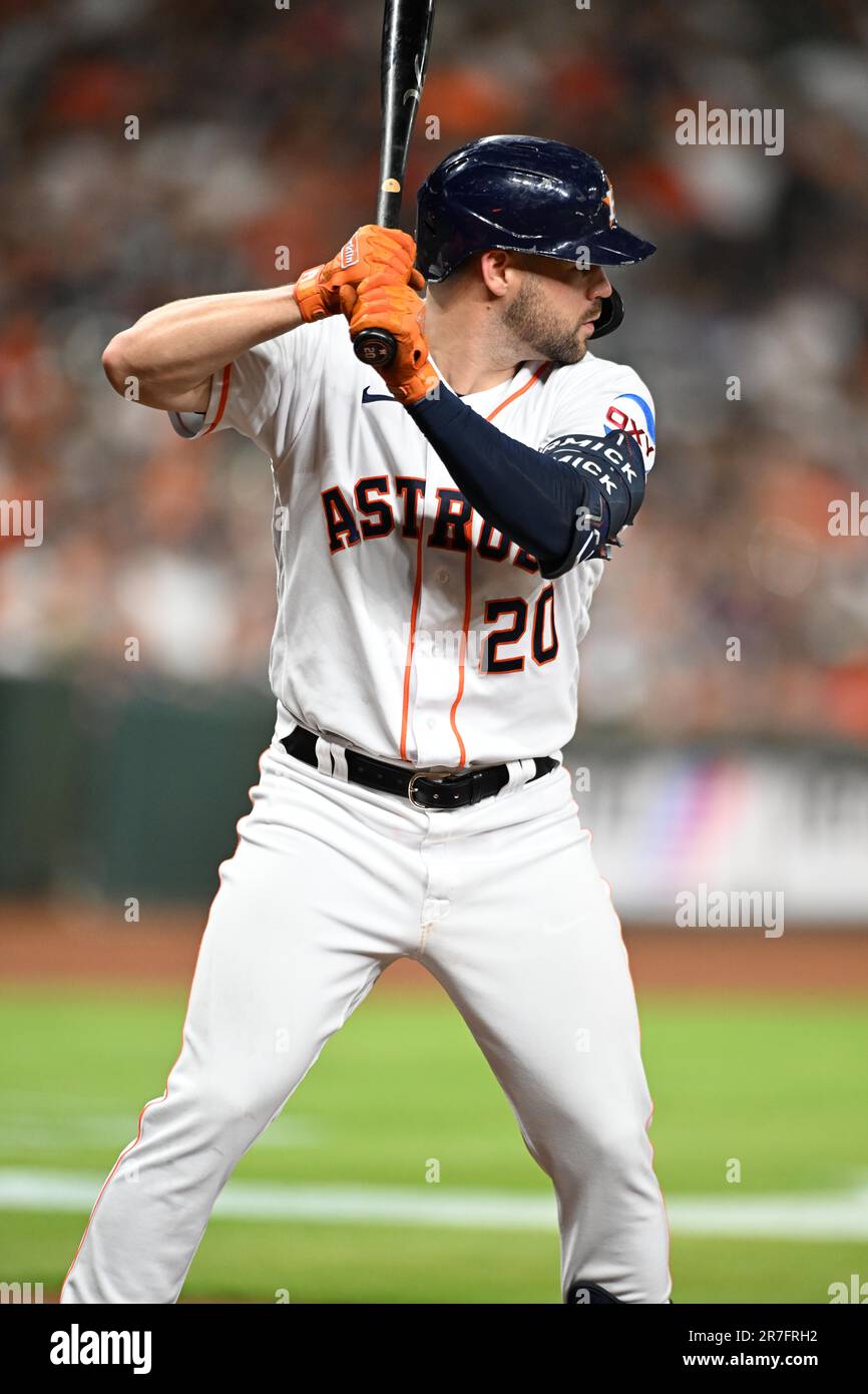 Houston Astros center fielder Chas McCormick (20) bats in the bottom of the 8th inning during ...