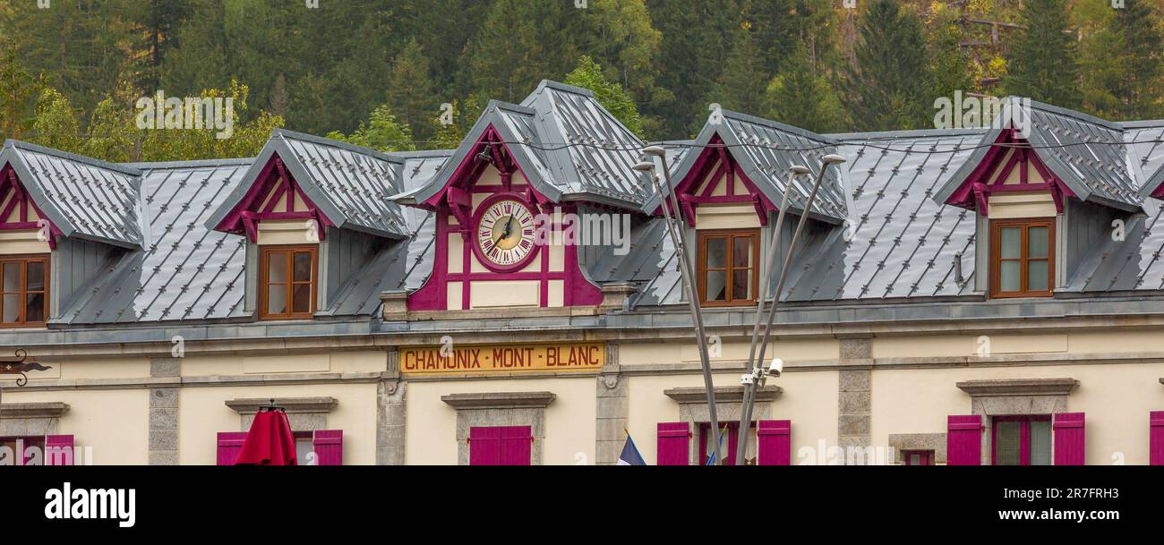 Chamonix Mont-Blanc, France - October 4, 2019: Railway train station in ...