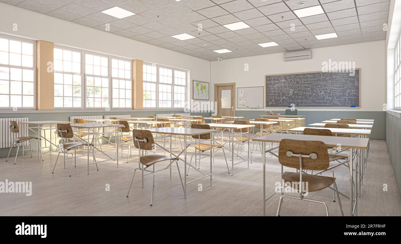 3D rendering of a traditional school classroom Stock Photo - Alamy