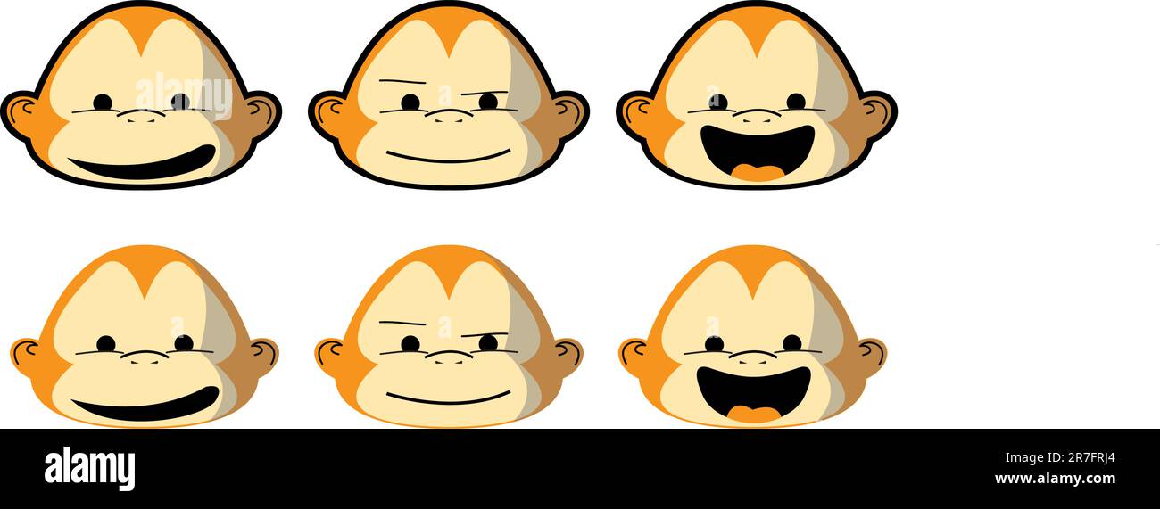 Orange monkeys face in various emotions and styles Stock Vector Image ...