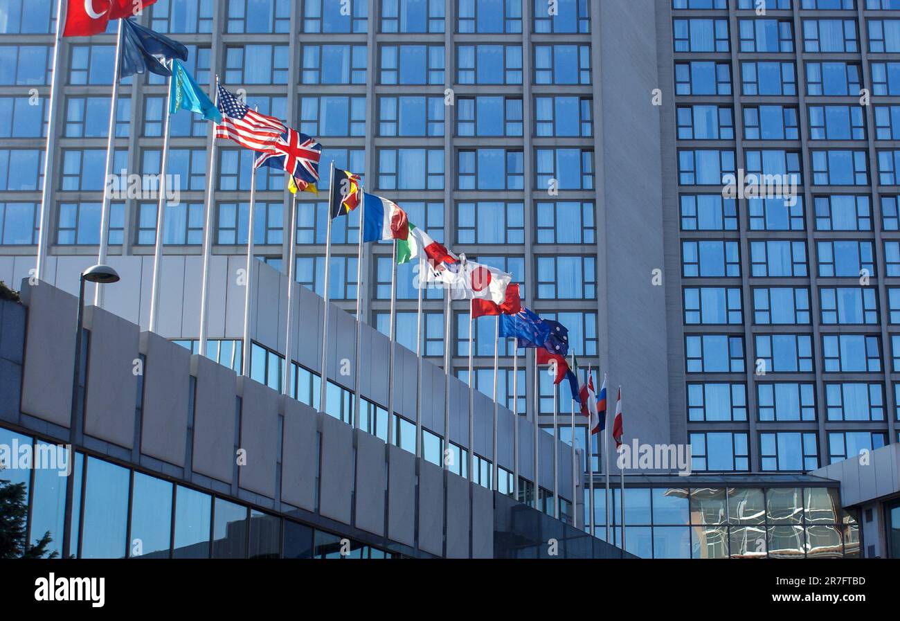 Flags in front of a modern building Stock Photo - Alamy