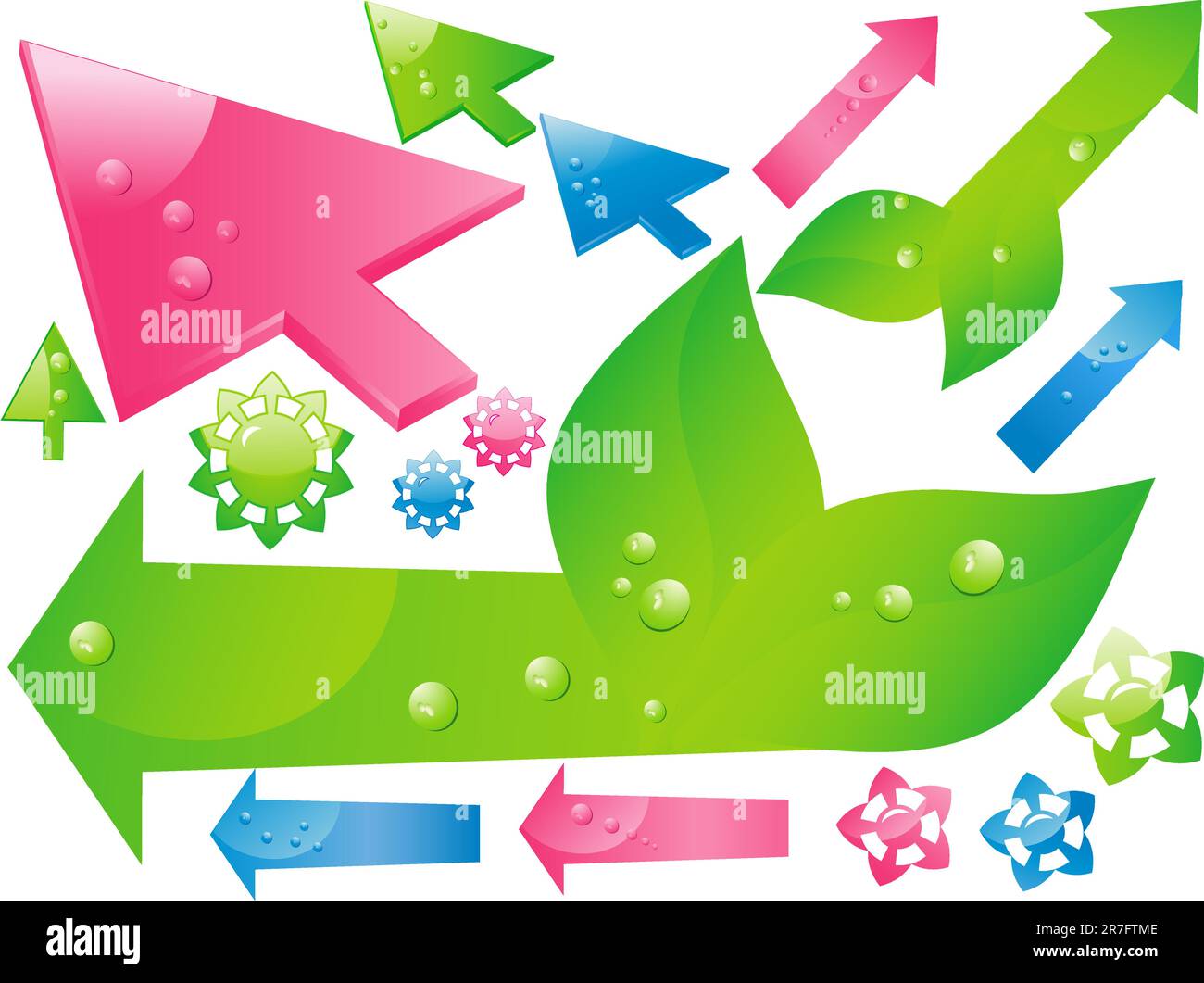 Colorful Arrows Icons and Cursors Sprinkled with Water Drops Stock ...