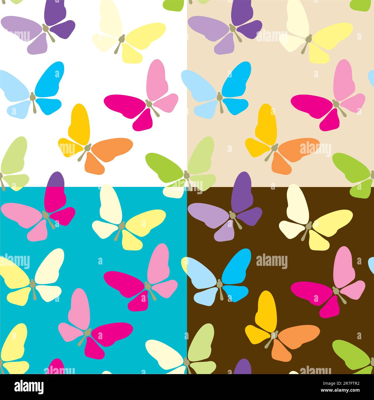 Set of four colored seamless background with butterflies Stock Vector ...