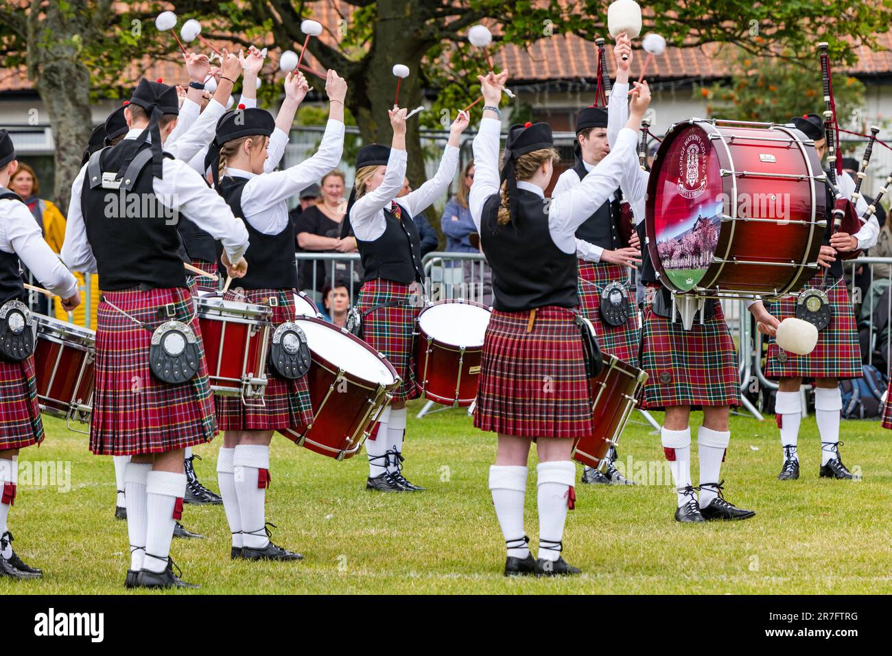 Pipe band performing at Highland Games, North Berwick, Scotland, UK ...