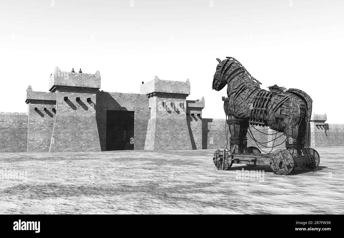 Trojan Horse at Troy in black and white Stock Photo - Alamy
