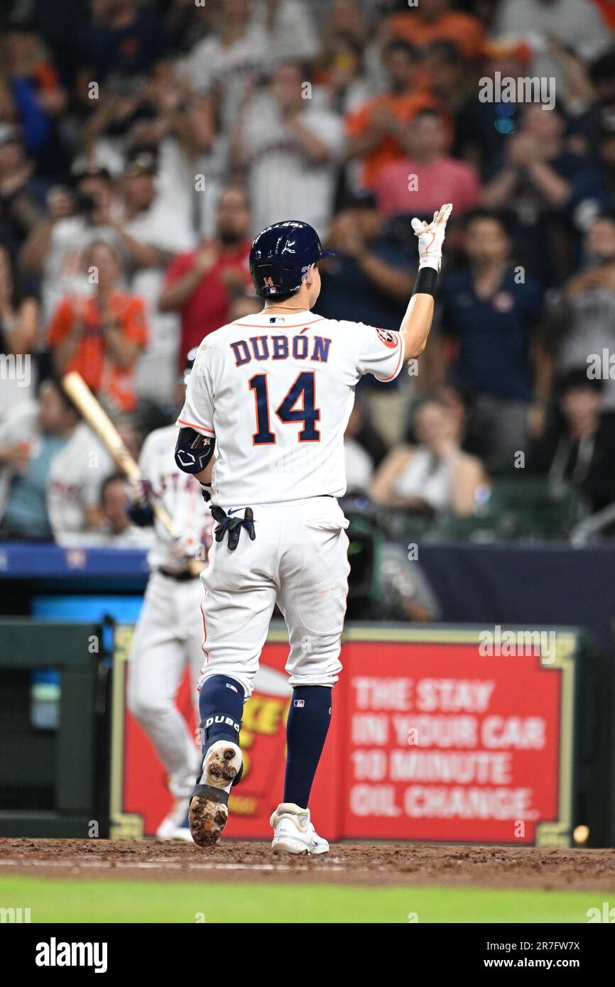 Houston Astros second baseman Mauricio Dubon (14) hits a solo 366 foot ...