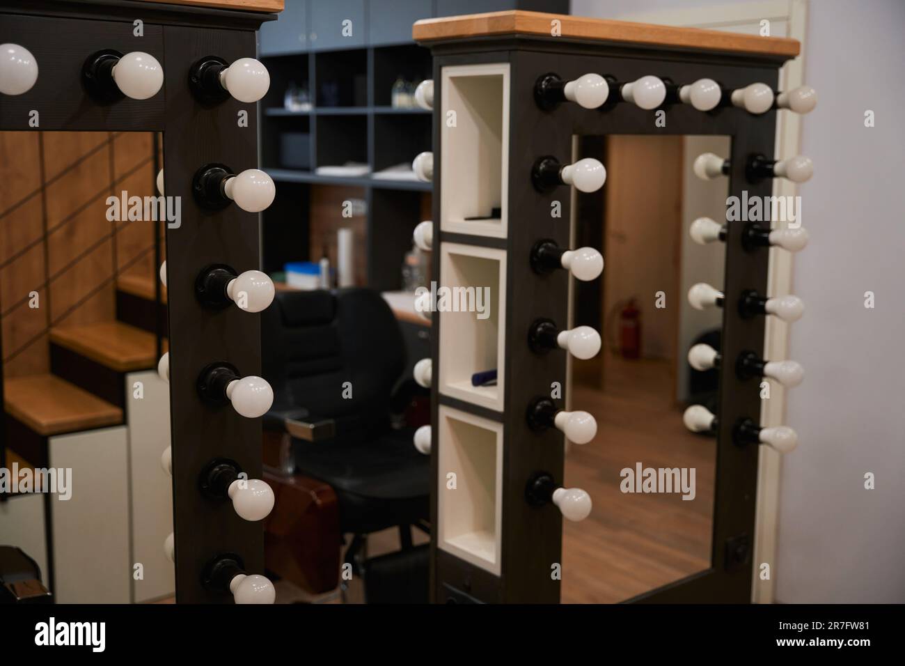 Comfortable barber workplace in a barbershop with modern minimalist ...