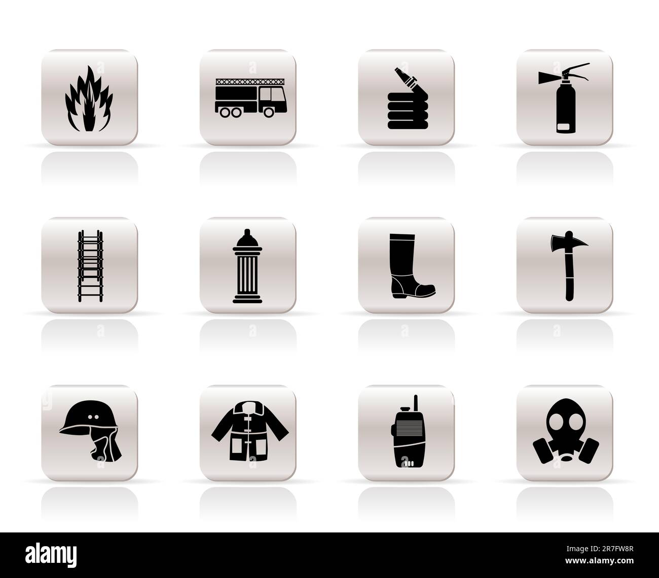 Simple fire-brigade and fireman equipment icon - vector icon set Stock ...