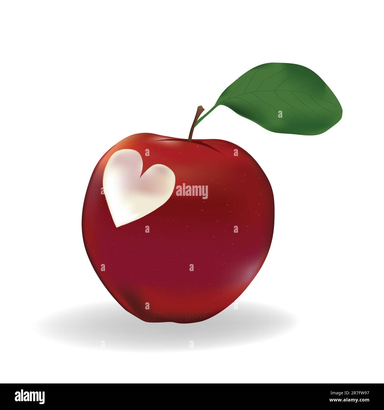 Apple with a heart isolated on white. Image contains gradient mesh ...