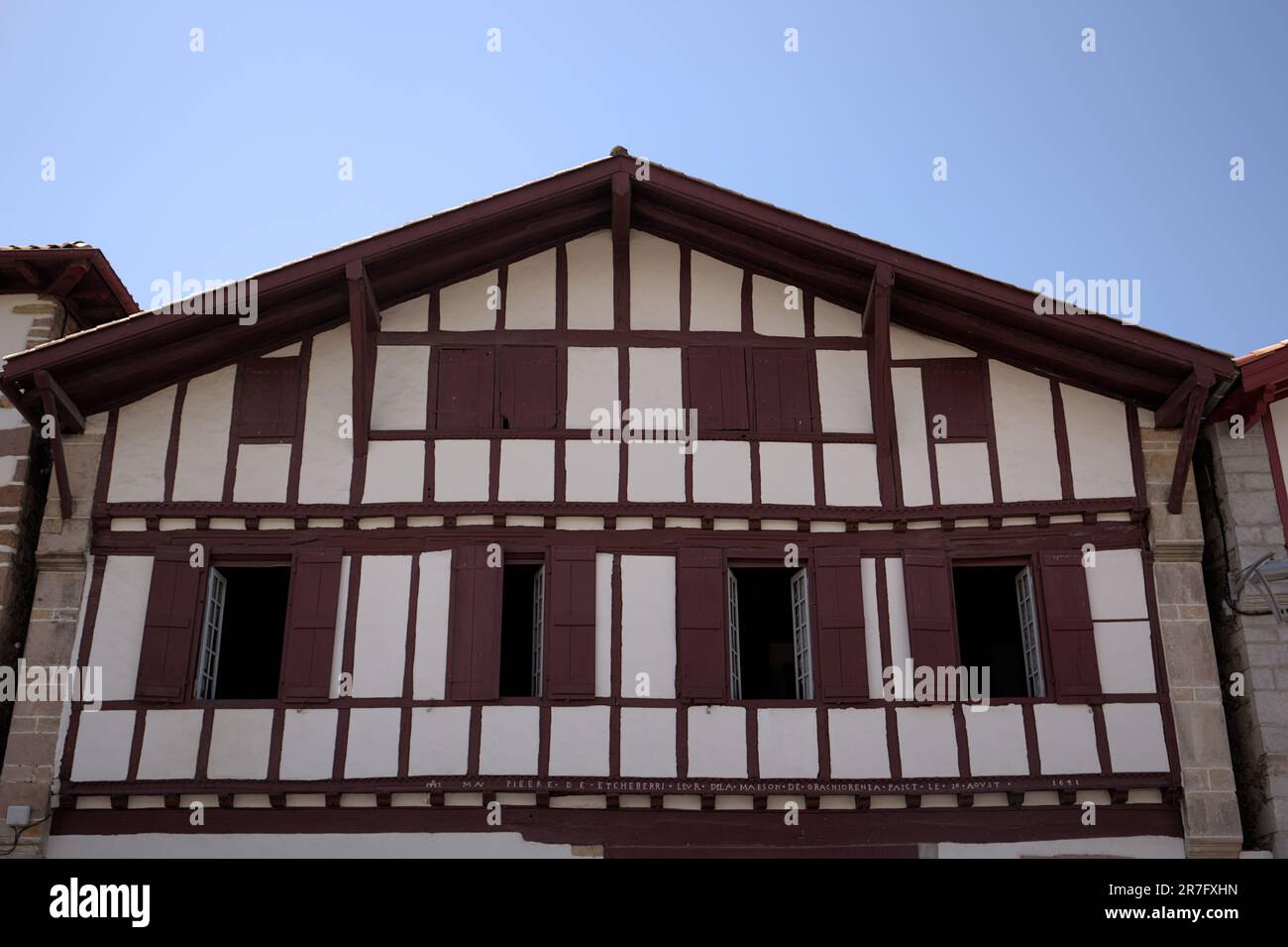 Facade of a typical Basque house, Ainhoa France Stock Photo - Alamy