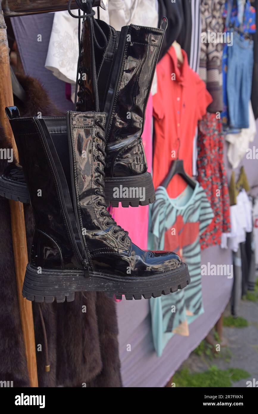 Shiny patent leather boots on sale at the vintage and retro clothes ...