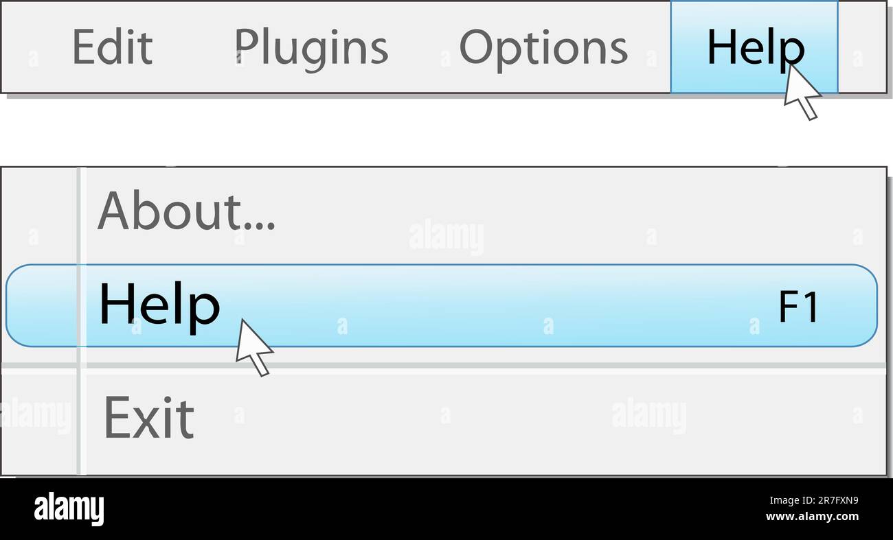 vertical and horizontal menu with help item isolated on white ...