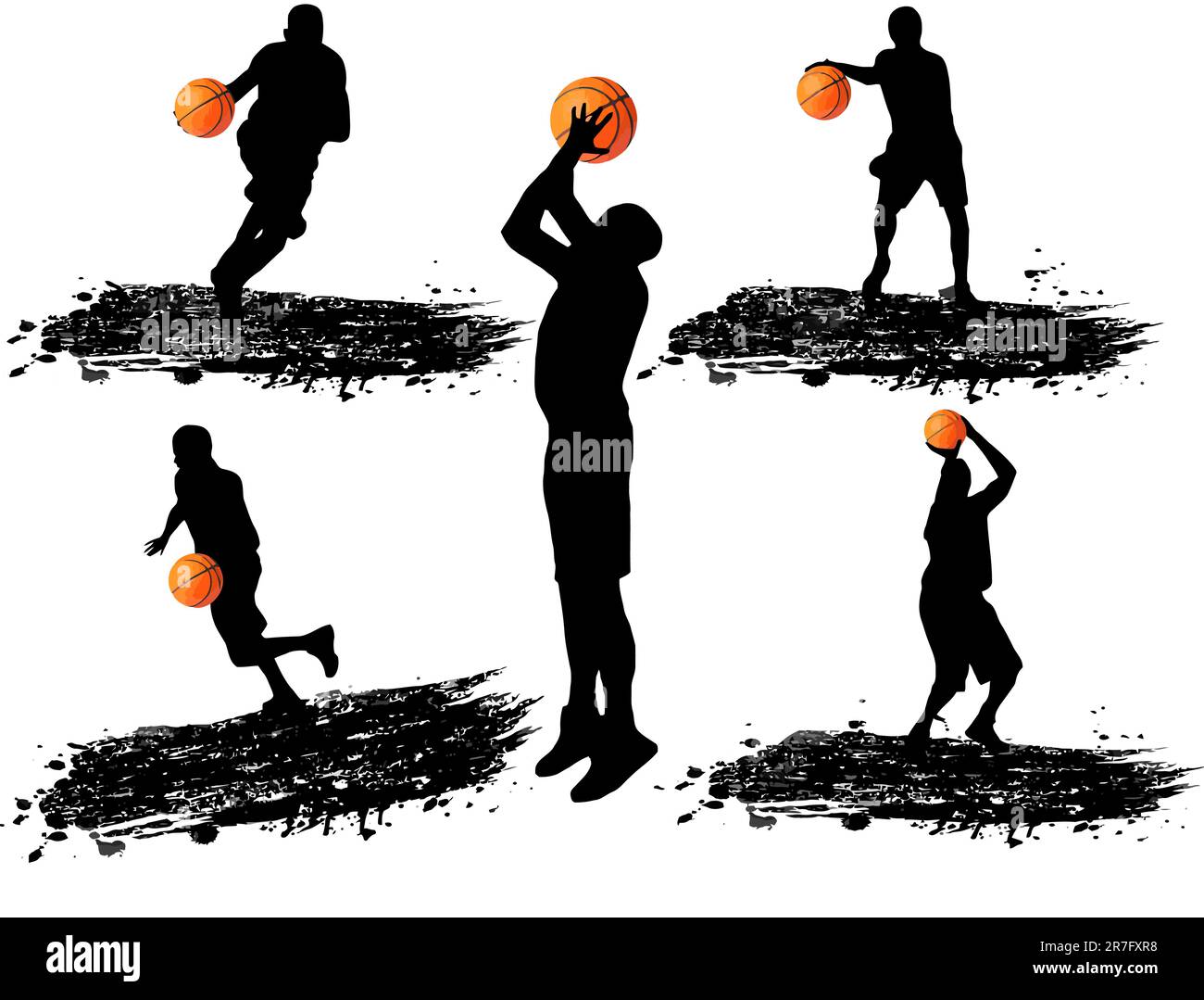 Basketball player silhouettes on white background, vector illustration ...