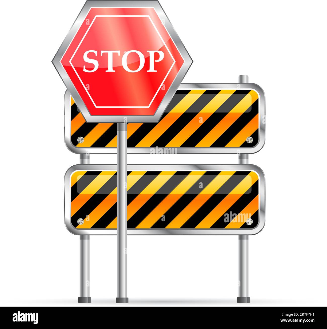 stop road sign and striped barrier icon isolated on white background ...