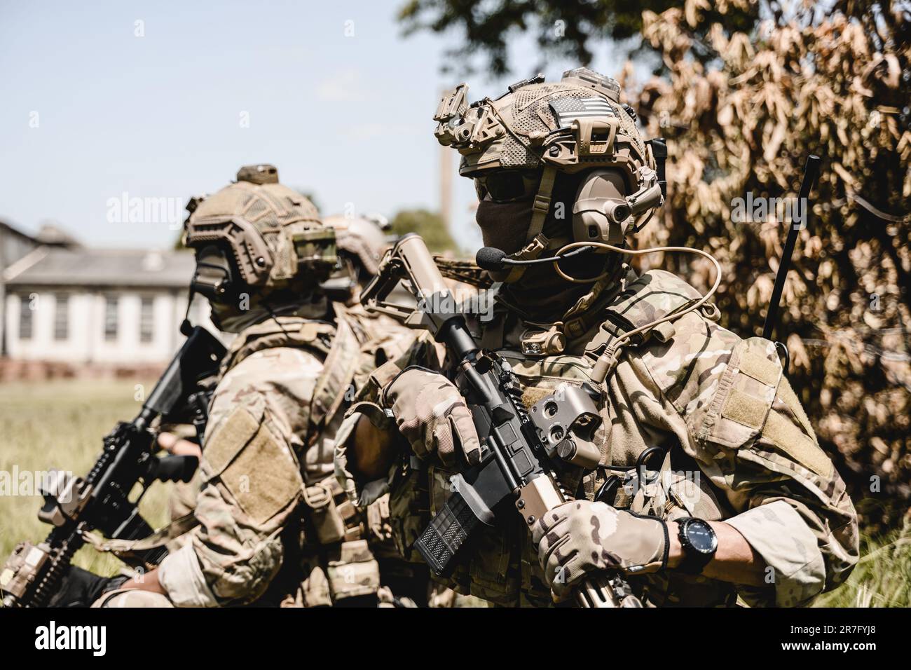 Soldiers running forward and attacking enemy during military operation ...