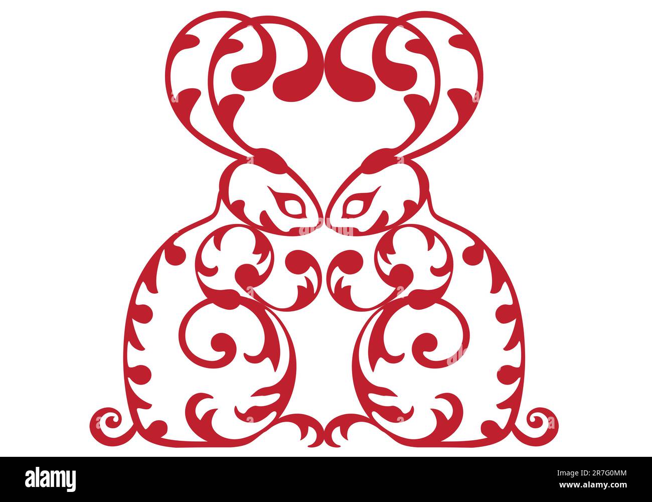 red rabbits with heart ears, ornamental vector illustration Stock ...