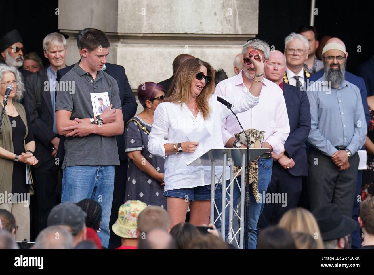 Emma Webber, the mother of Barnaby Webber, speaks during a vigil in Old ...