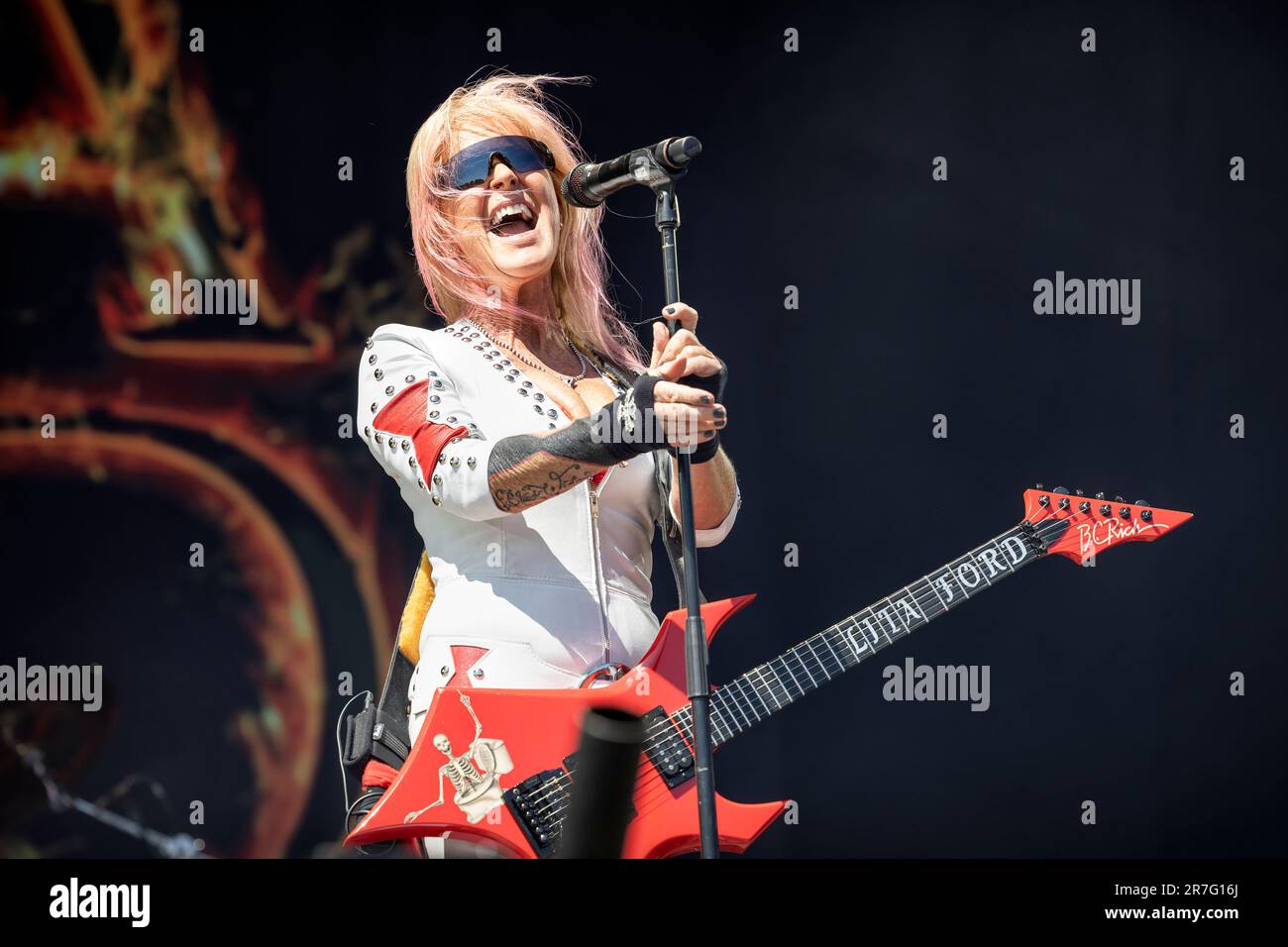 Solvesborg, Sweden. 08th, June 2023. The American vocalist and guitarist Lita Ford performs a ...