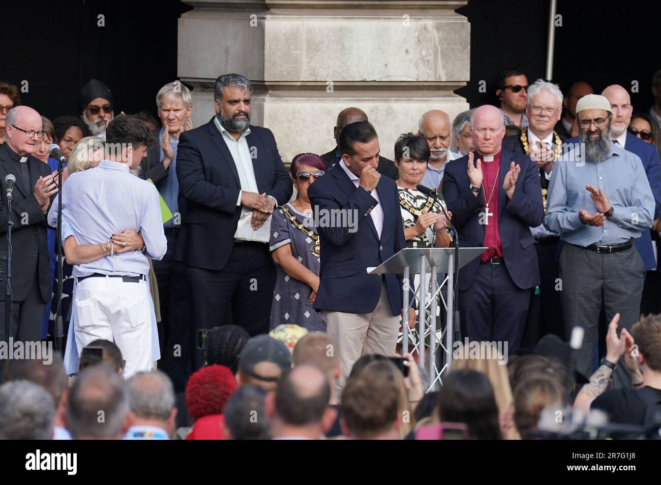 Grace O'Malley-Kumar's father shows emotion during a speech at a vigil ...