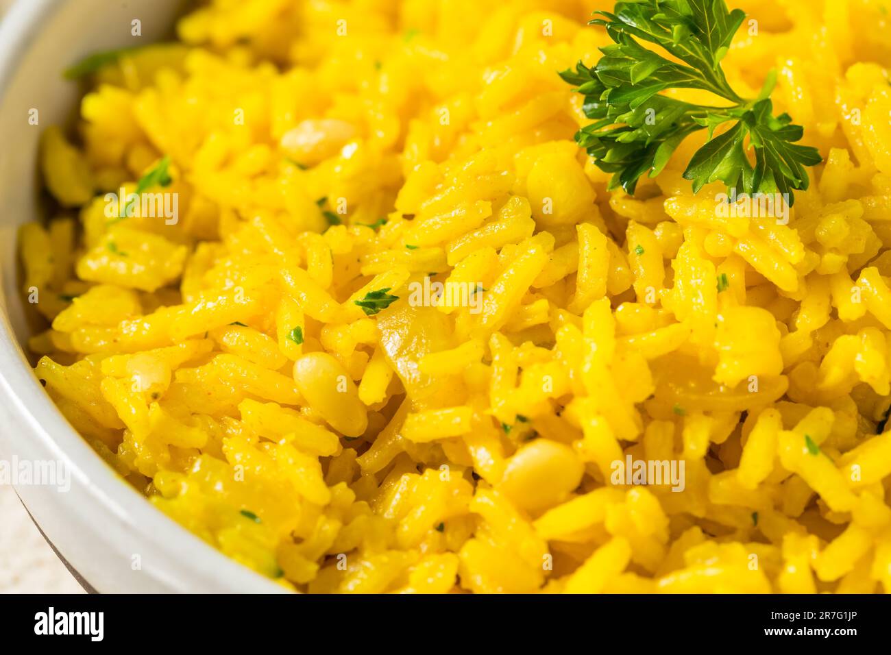 Homemade Yellow Mediterranean Rice with Pine Nuts Stock Photo - Alamy