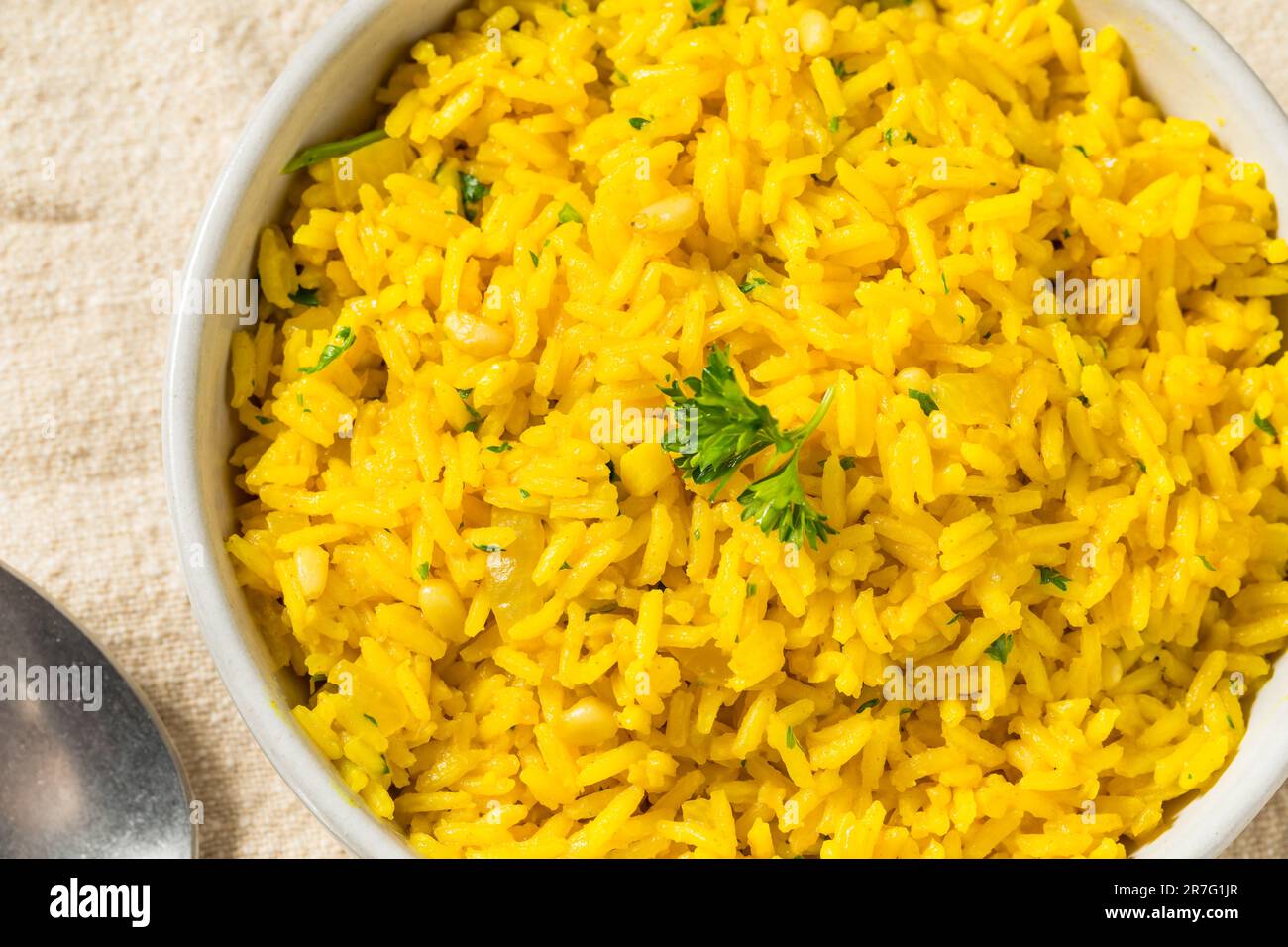 Homemade Yellow Mediterranean Rice with Pine Nuts Stock Photo - Alamy