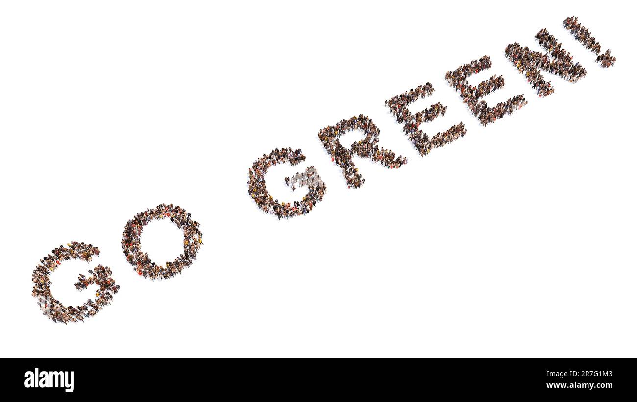Concept or conceptual large community of people forming the GO GREEN ...