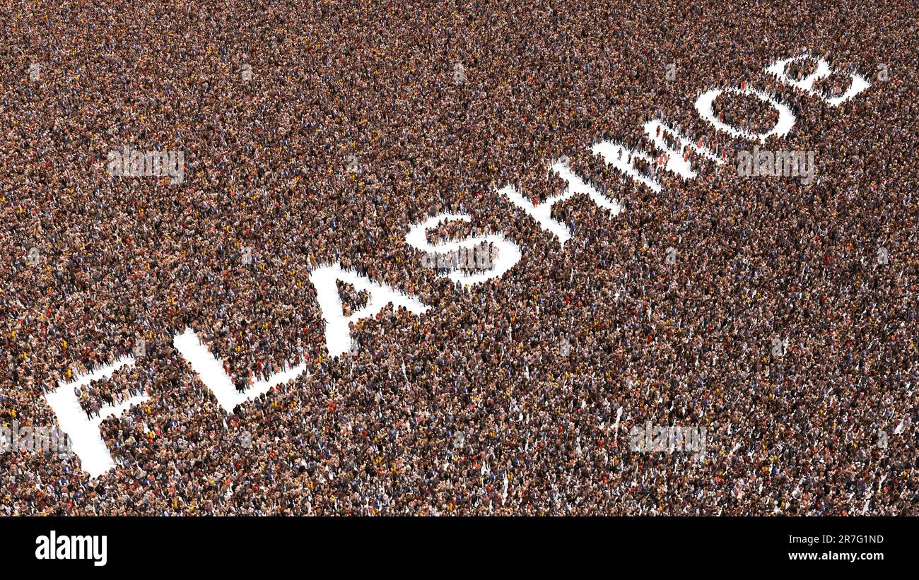 Concept or conceptual large community of people forming FLASHMOB word ...