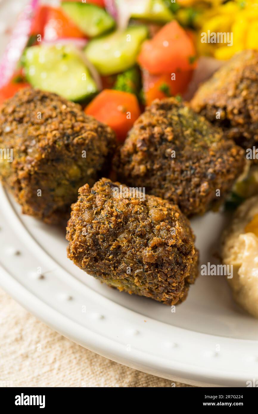 Homemade Mediterranean Falafel Plate with Rice and Hummus Stock Photo ...