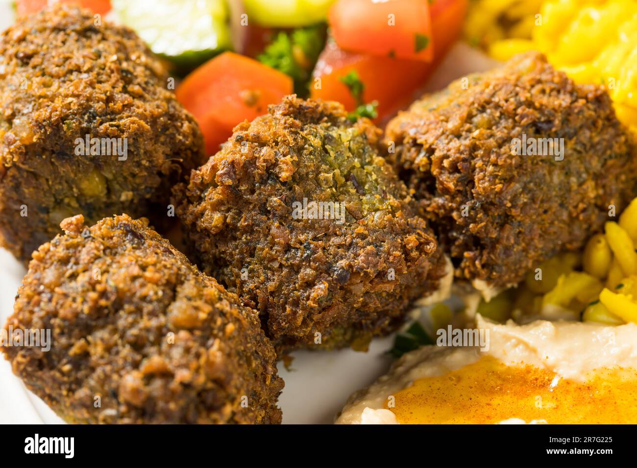 Homemade Mediterranean Falafel Plate with Rice and Hummus Stock Photo ...