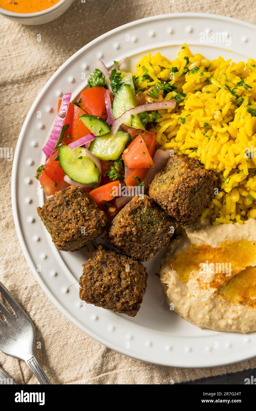 Homemade Mediterranean Falafel Plate with Rice and Hummus Stock Photo ...