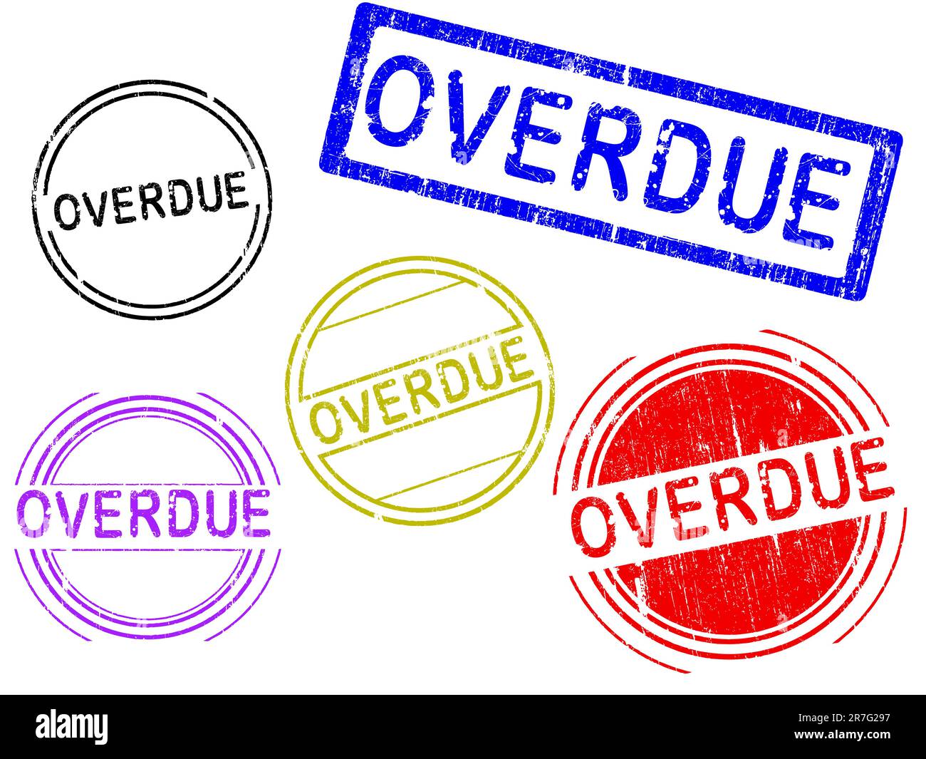 5 Grunge effect Office Stamp with the word OVERDUE in a grunge ...